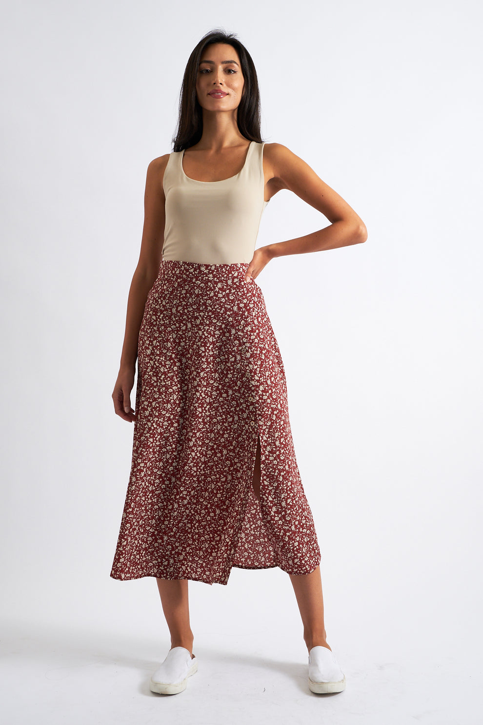 Barney Floral Print Midi Skirt Rust – JOY